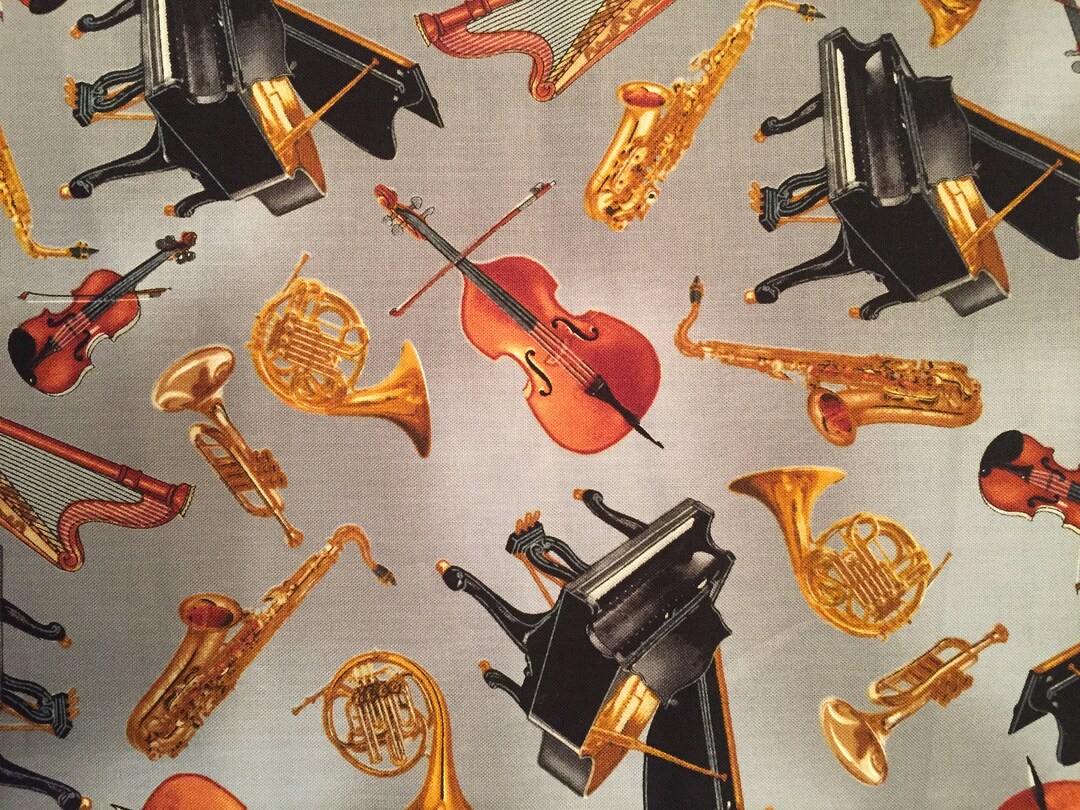 Orchestra Instruments Gray Cotton Fabric-by-the-yard for Quilting ...