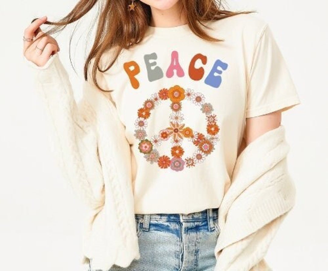 Retro Peace Sign Shirt, Bubble Font Peace Symbol Shirt, Peace Now ...