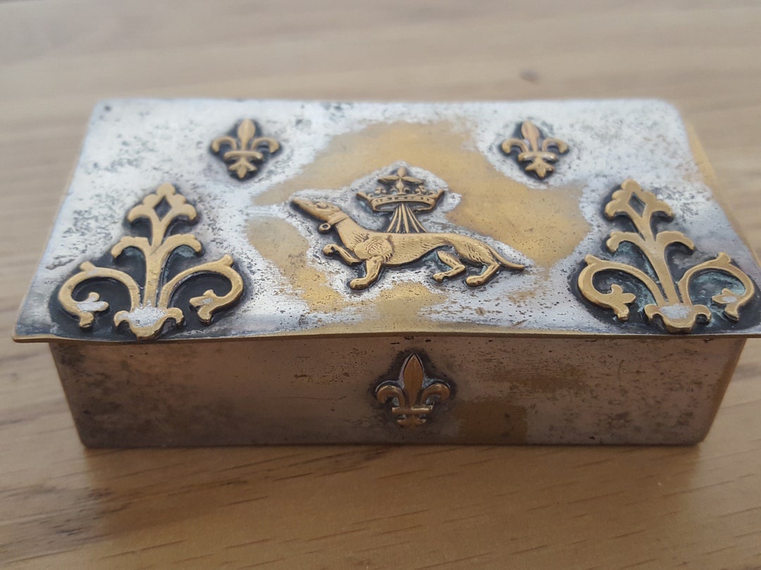 Antique Stamp Holder, Silver Plate on Brass Lidded Box for Stamps, Desk ...
