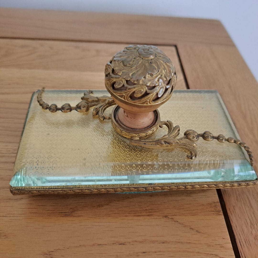 Vintage Rocker Ink Blotter: Metal & Glass Desk Accessory - Etsy