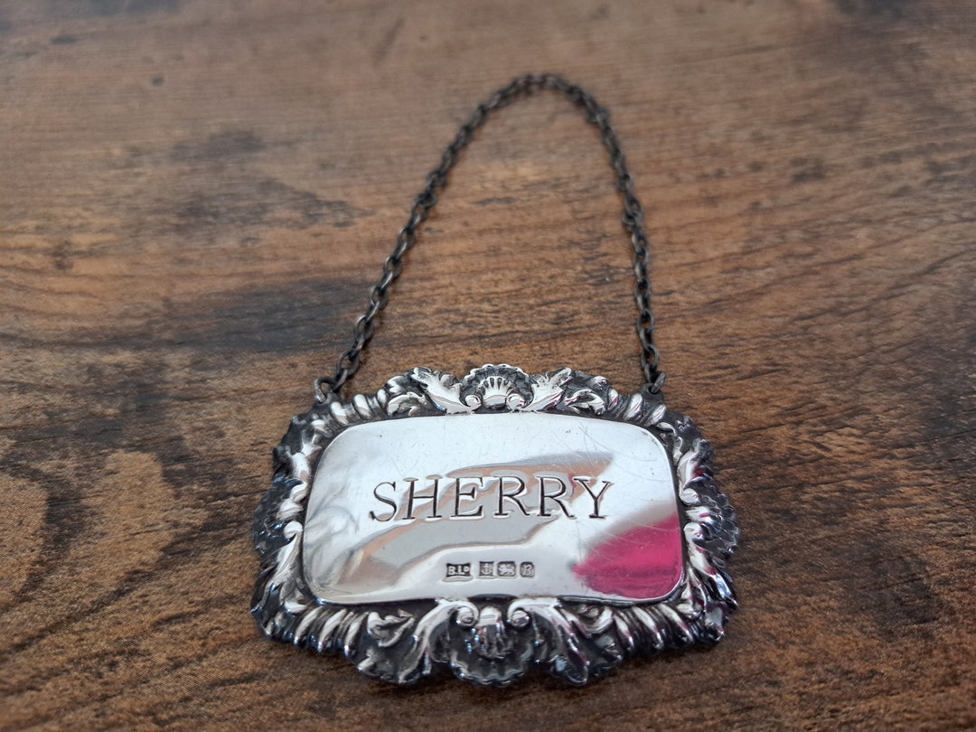 Vintage Silver Bottle Label, Sherry Label, Bishton's Ltd, 1951, Solid ...