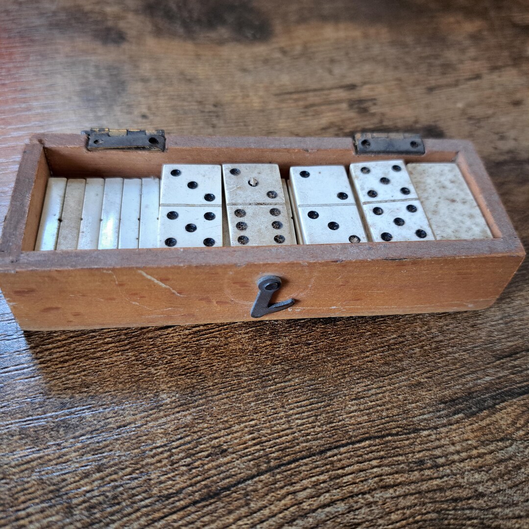 Antique Miniature Bone & Ebony Dominoes Set in Wooden Case, Miniature ...