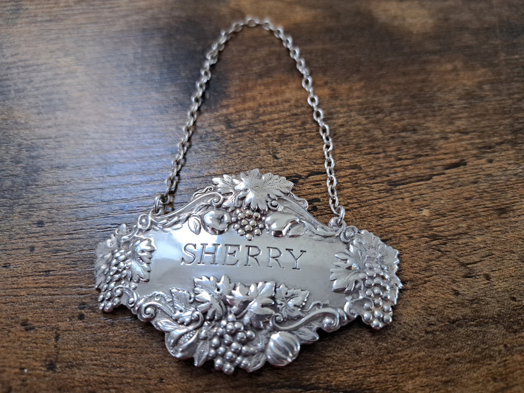 Vintage Silver Bottle Label, Sherry Label, Solid Silver Decanter Label ...