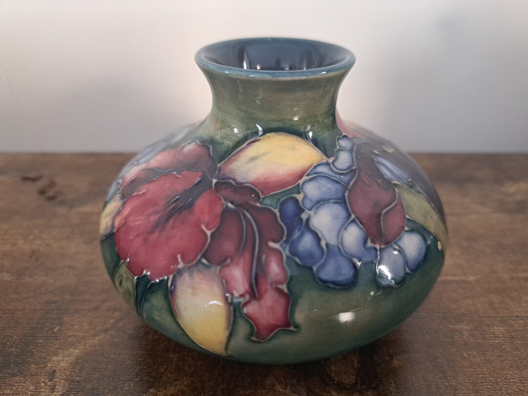 Moorcroft Vase ORCHID and SPRING FLOWERS Design, Moorcroft Squat Vase ...