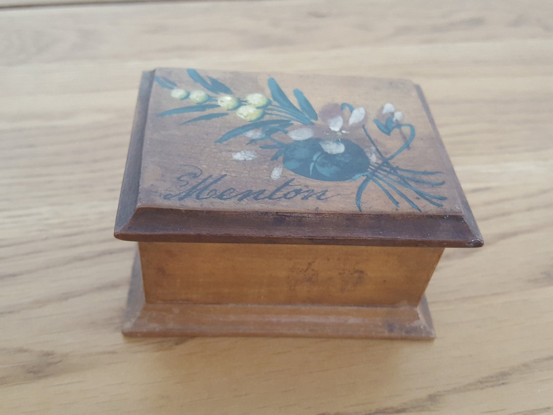 Antique Stamp Holder, Wooden Lidded Box for Stamps, Desk Decor, Writing ...
