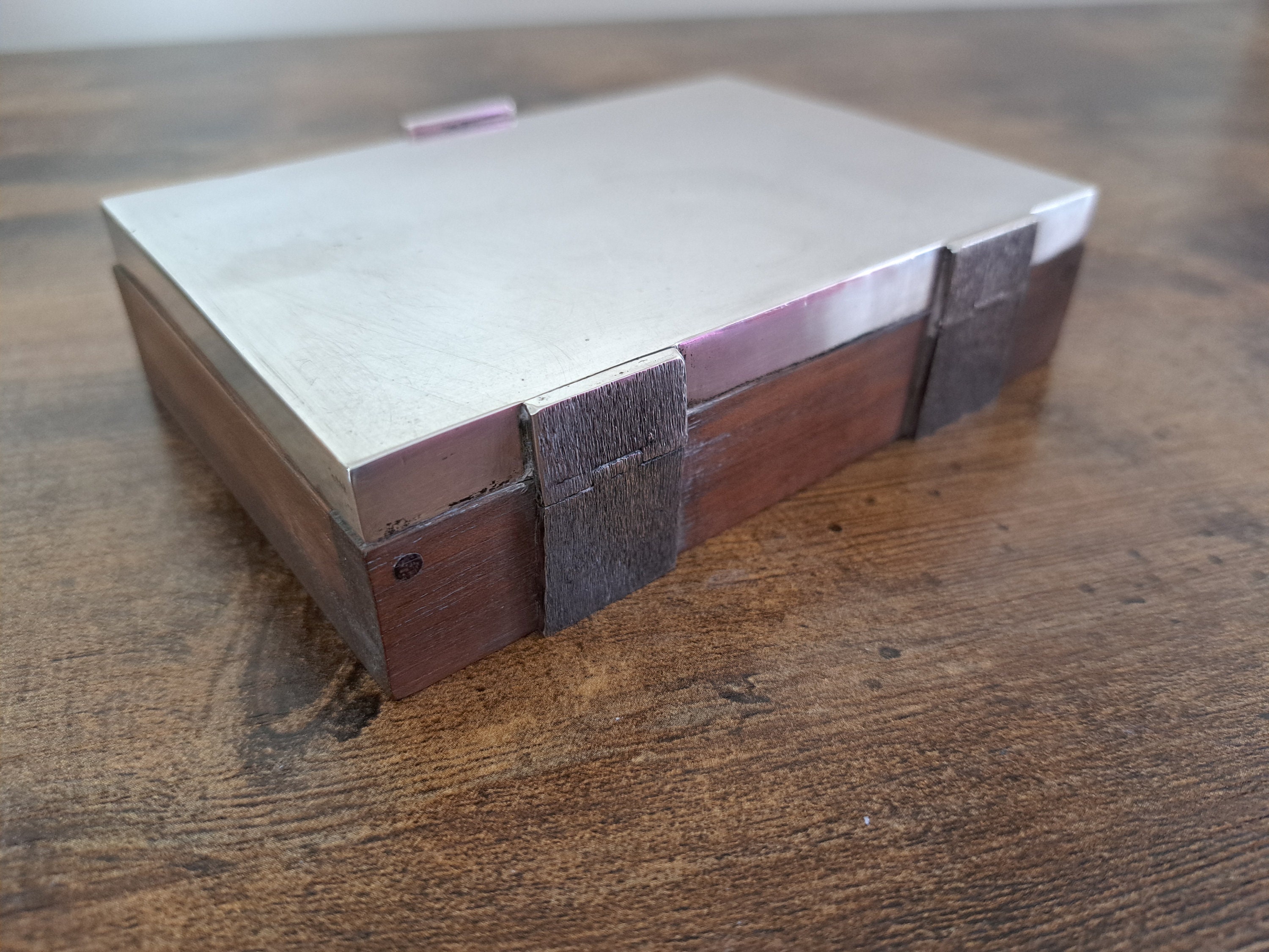 A Silver Mounted Continental Cigarette Box With Wood Base, Table ...