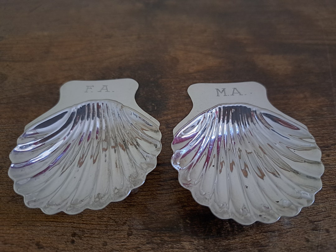 Antique Pair of Silver Salts, Sterling Silver, Shell Shaped Bowls ...