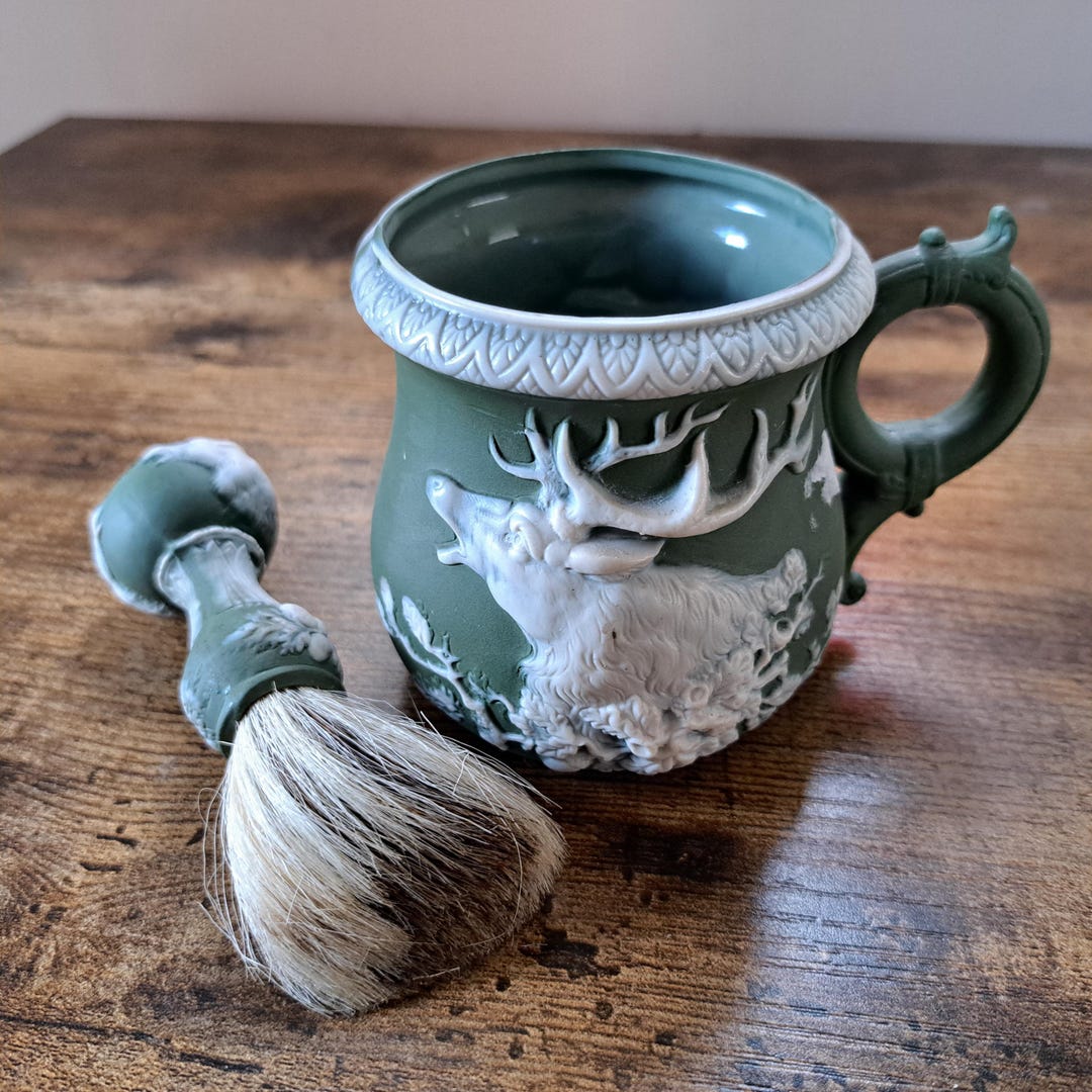 Antique Schafer & Vater Parian Shaving Mug and Brush Set, Gentleman's ...