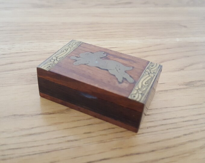 Vintage Wood and Brass Snuff Box, Rabbit Inlaid Design, Pocket Snuff ...
