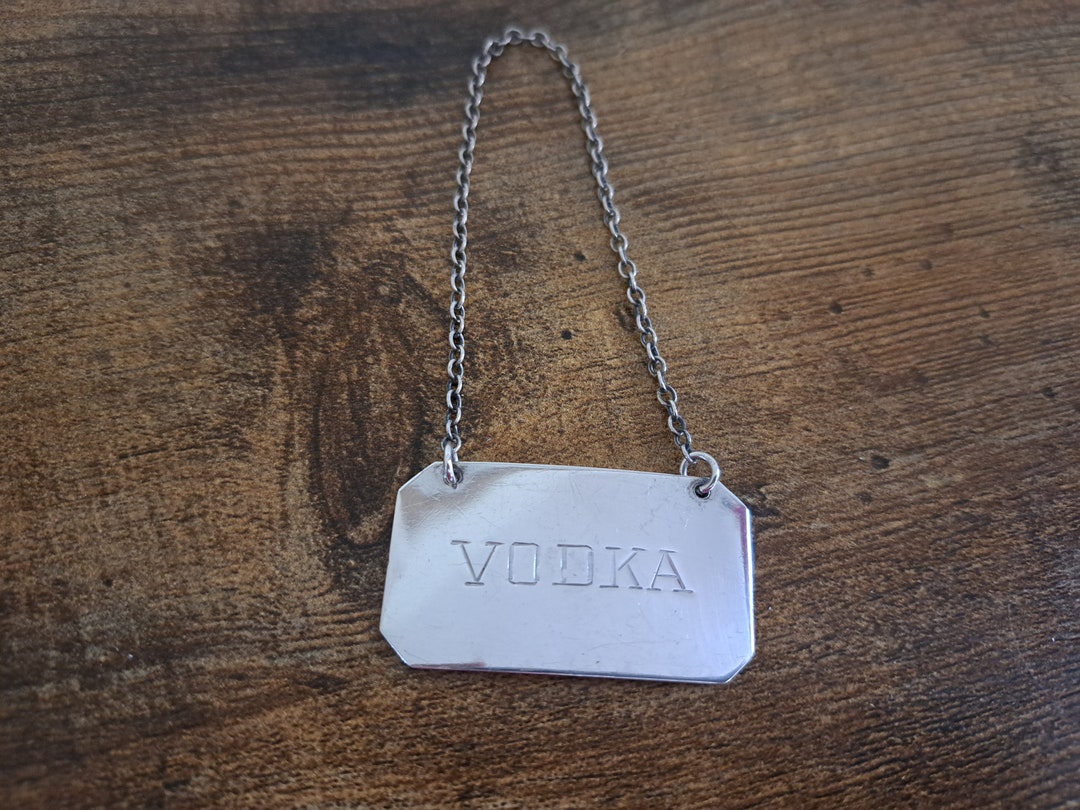 Vintage Silver Bottle Label, Vodka Label, Sterling Silver, Solid Silver ...