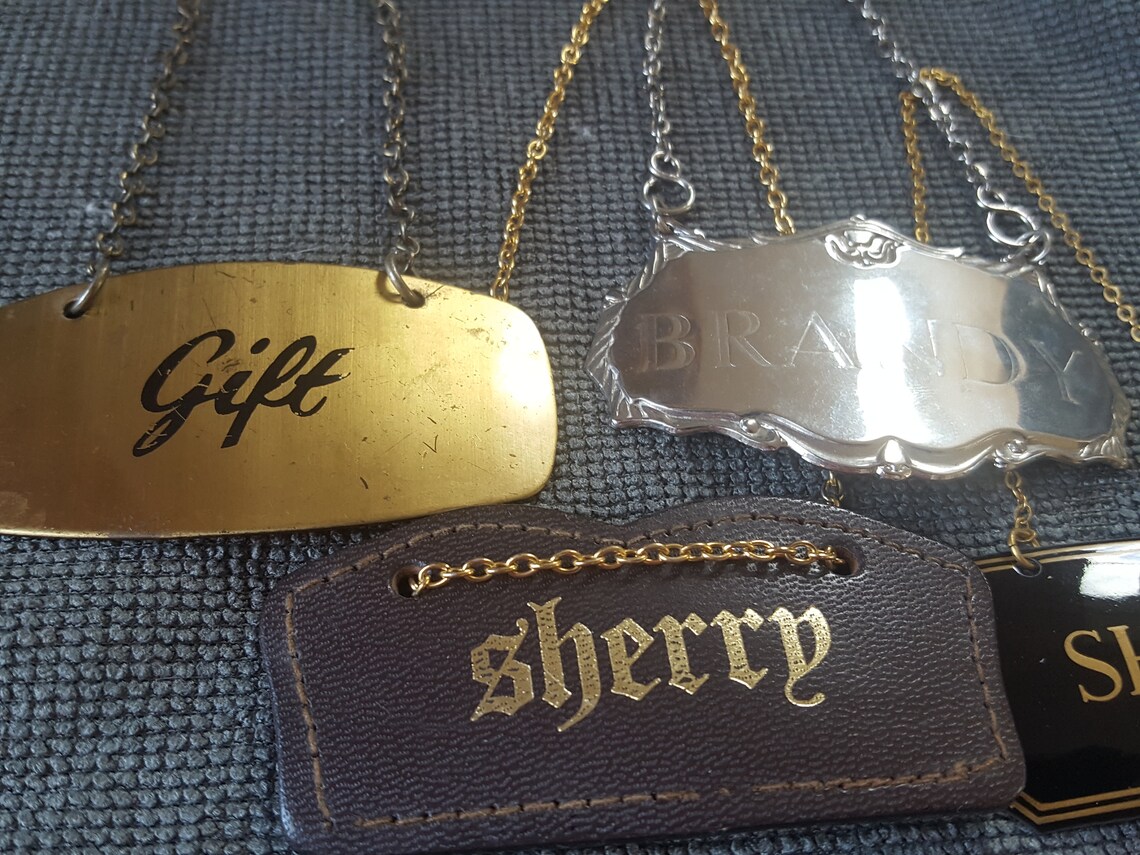 4 Mixed Decanter Labels Silver Plate Leather Enamel Bottle | Etsy