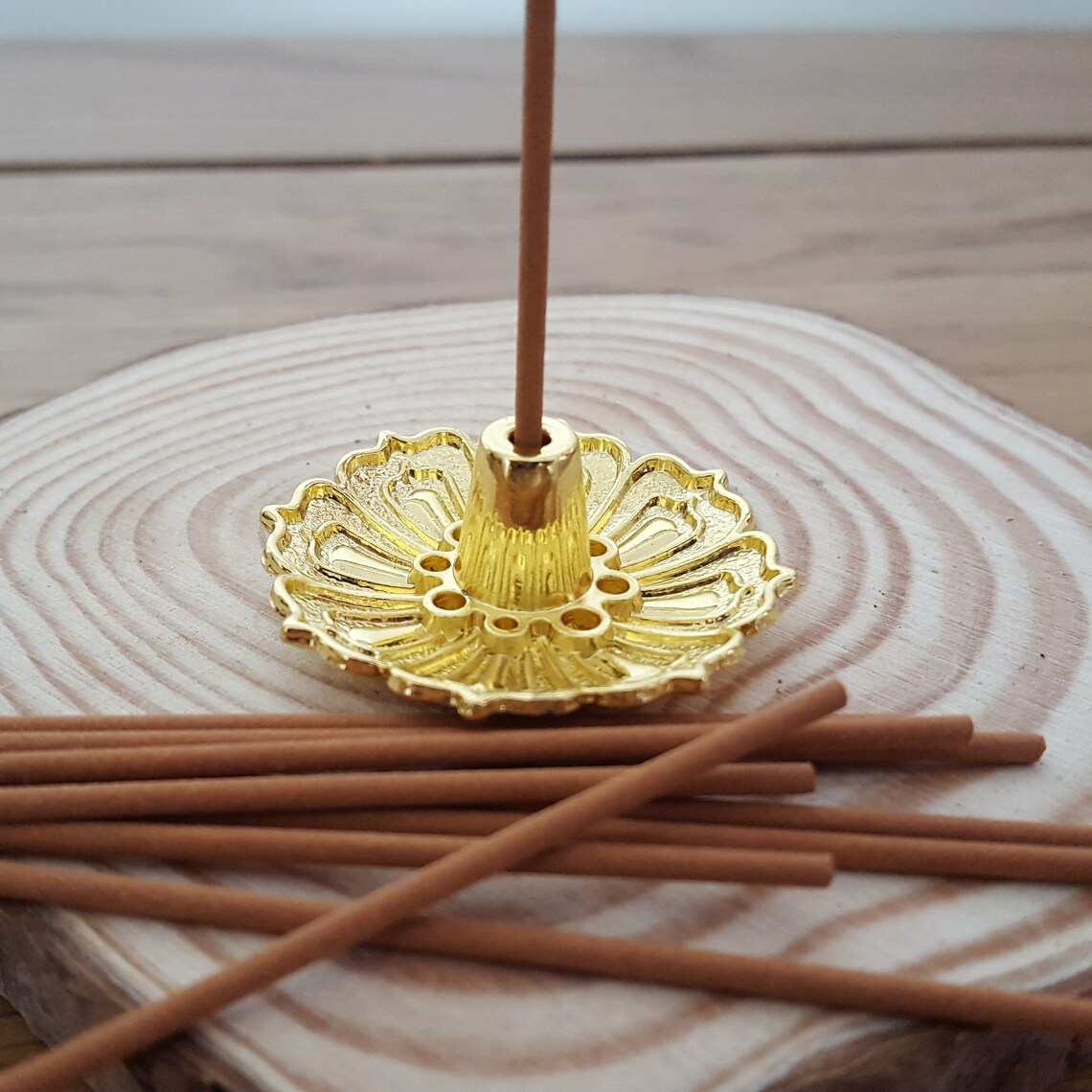 Bright Gold Coloured Metal Incense Holder Flower Shaped - Etsy UK