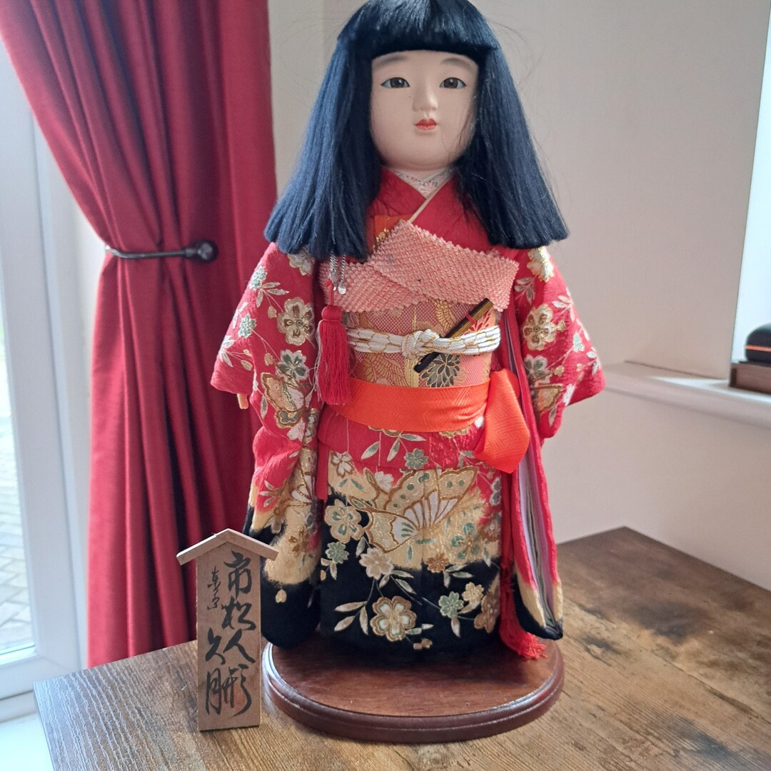 Vintage Japanese Gofun Ichimatsu Doll, Bisque Doll, Furisode Kimono ...