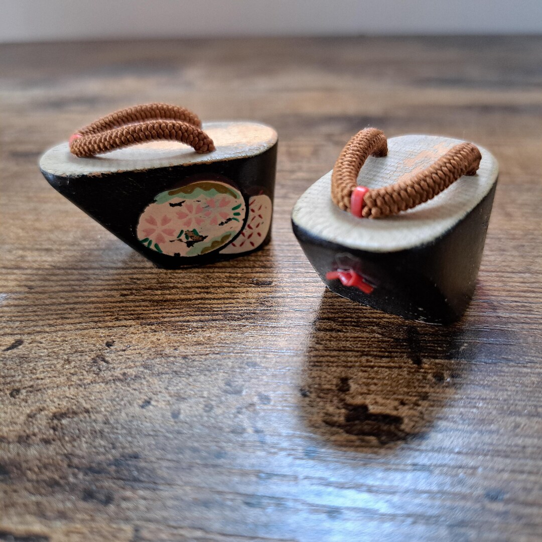 Vintage Pair of Japanese Maiko Geta Okobo Miniature Shoes, Ornamental ...