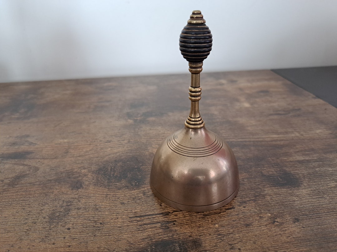 Vintage Counter Top Brass & Turned Wood Bell , Brass Hand Bell, Working ...