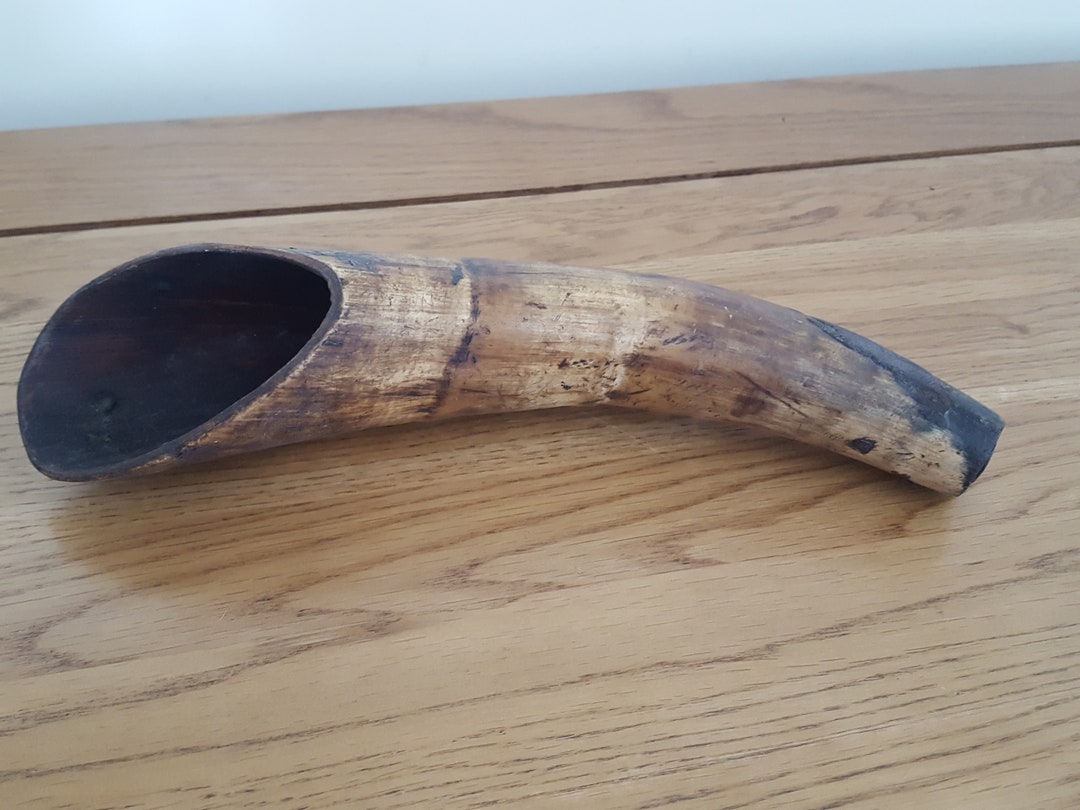 Large Antique Powder Horn, Black Powder Horn Flask, Open Ended, 18th ...
