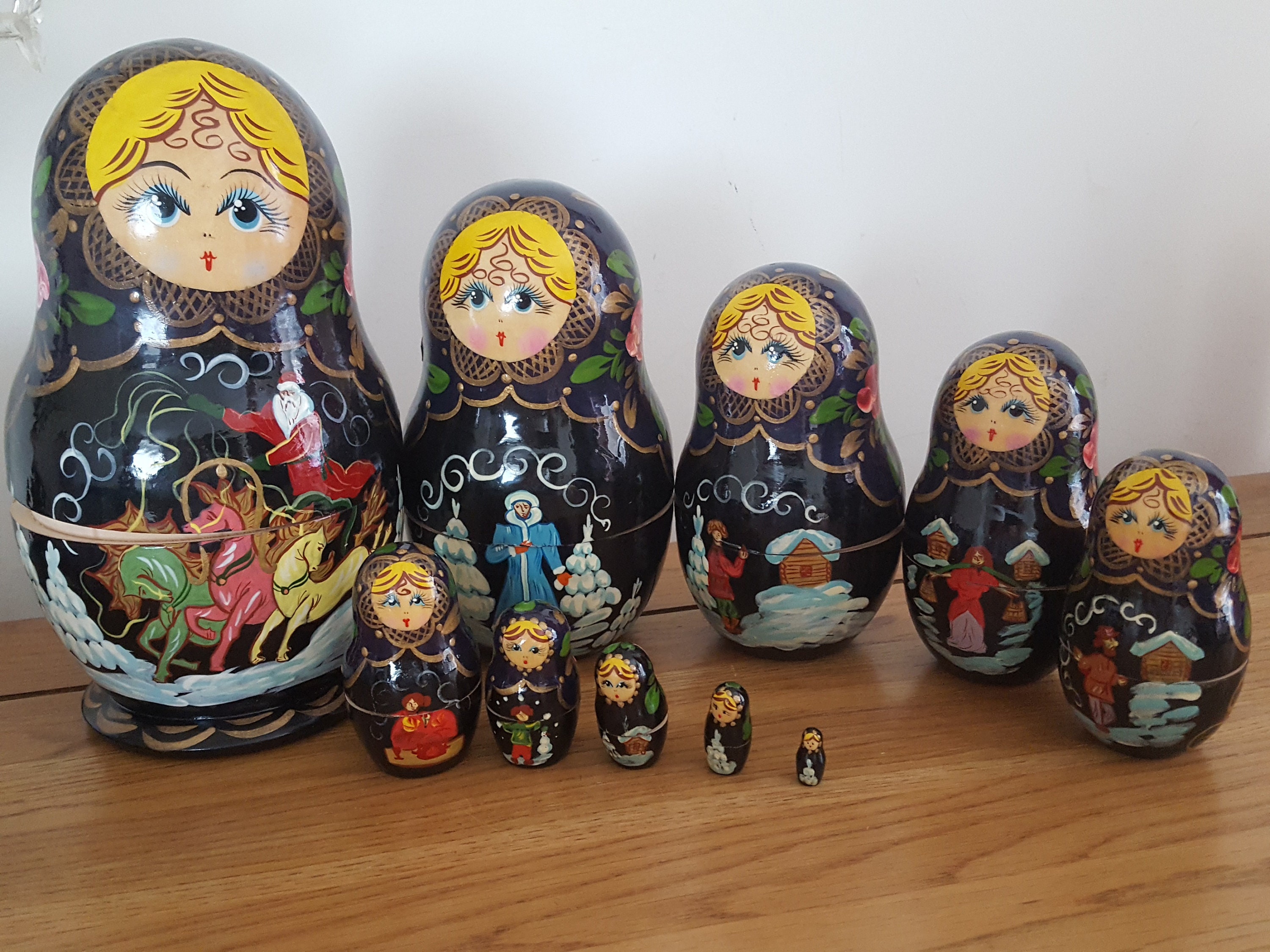 Wooden Signed Russian conductor and symphony nesting dolls, Matryoshka ...