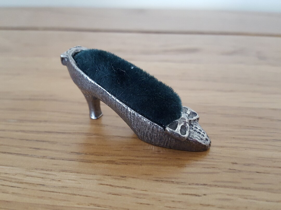 Antique Pewter Pin Cushion, Shoe Shaped, Vintage Sewing Accessory, Home ...