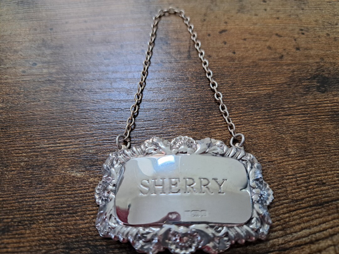 Vintage Silver Bottle Label, Sherry Label, 1975, Solid Silver Decanter ...