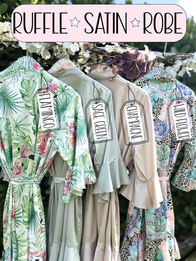 Ruffle Tropical Leaf Print Robes Bridal Party Robes Silk - Etsy