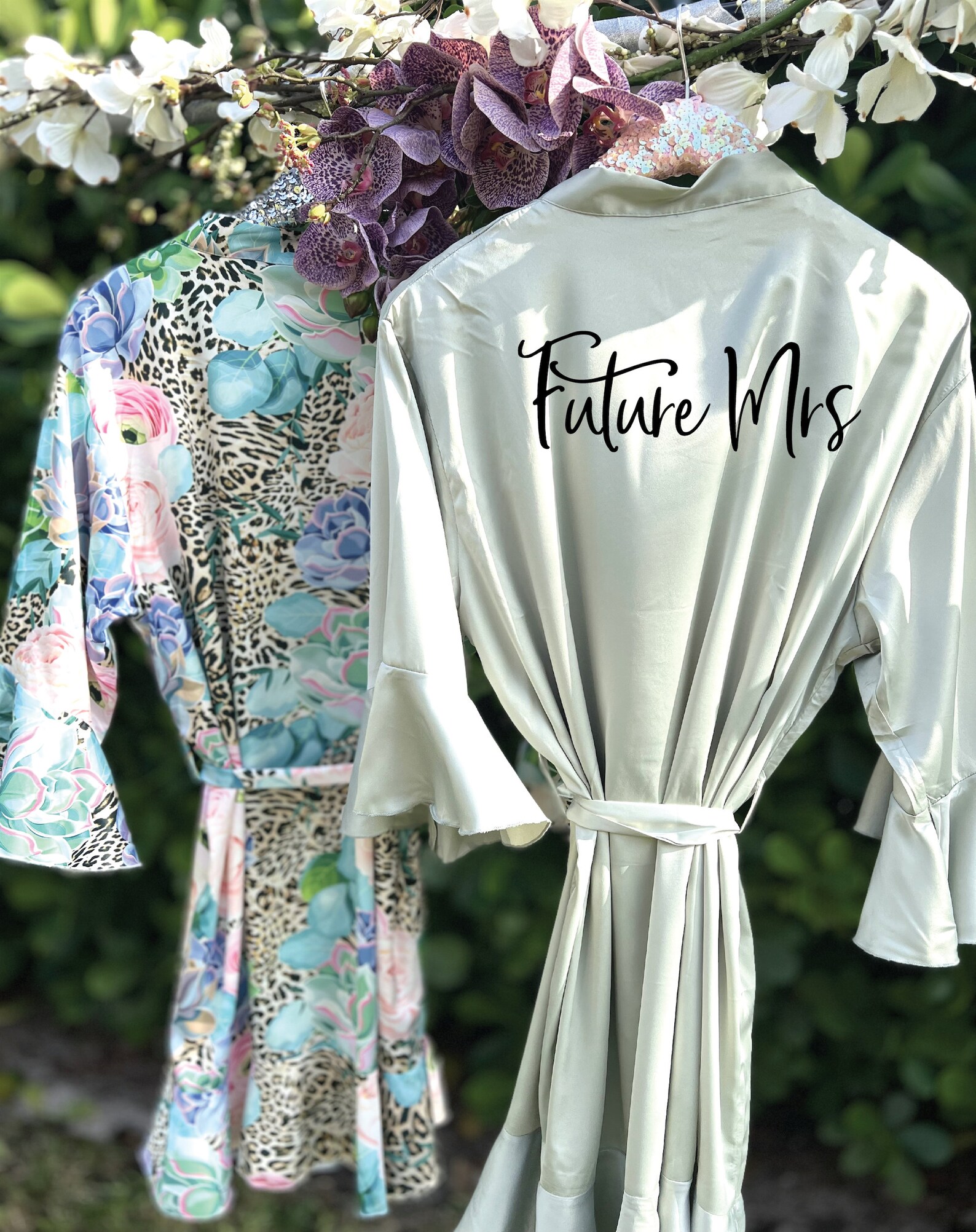 Ruffle Tropical Leaf Print Robes, Bridal Party Robes, Silk Robes ...