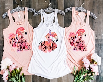 Bride's Flock Tank Tops Flamingo Bachelorette Party - Etsy
