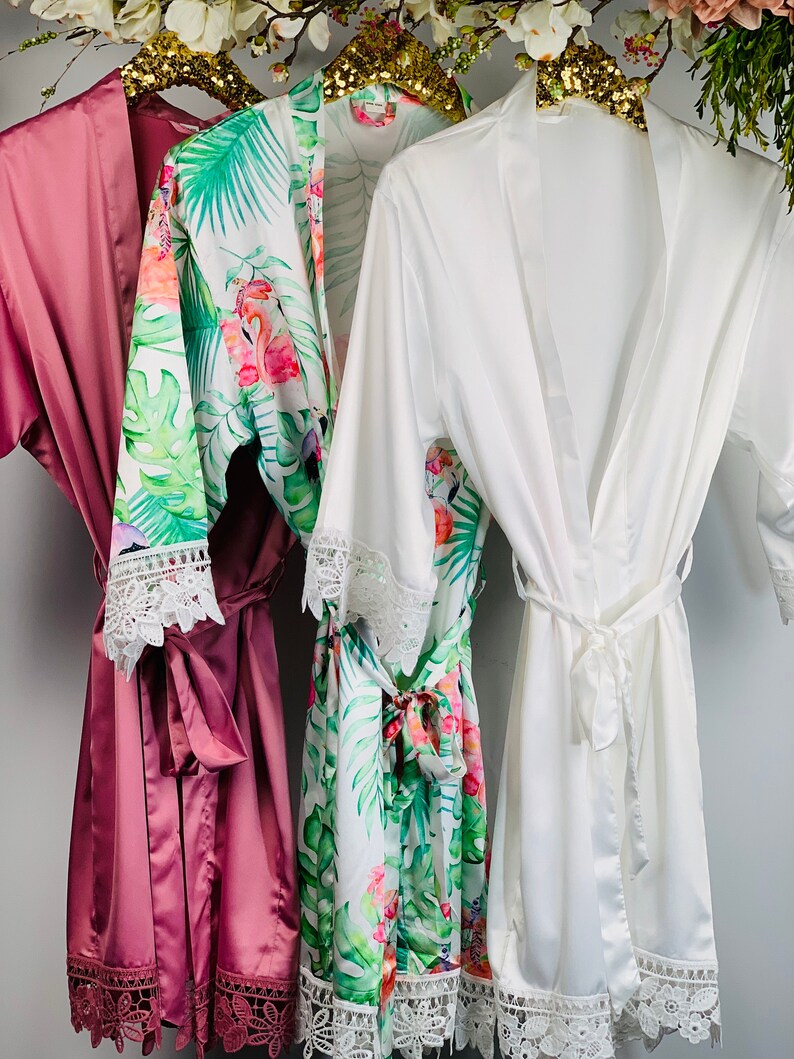 Tropical Leaf Print Bridesmaid Robes Bridal Party Robes Silk - Etsy