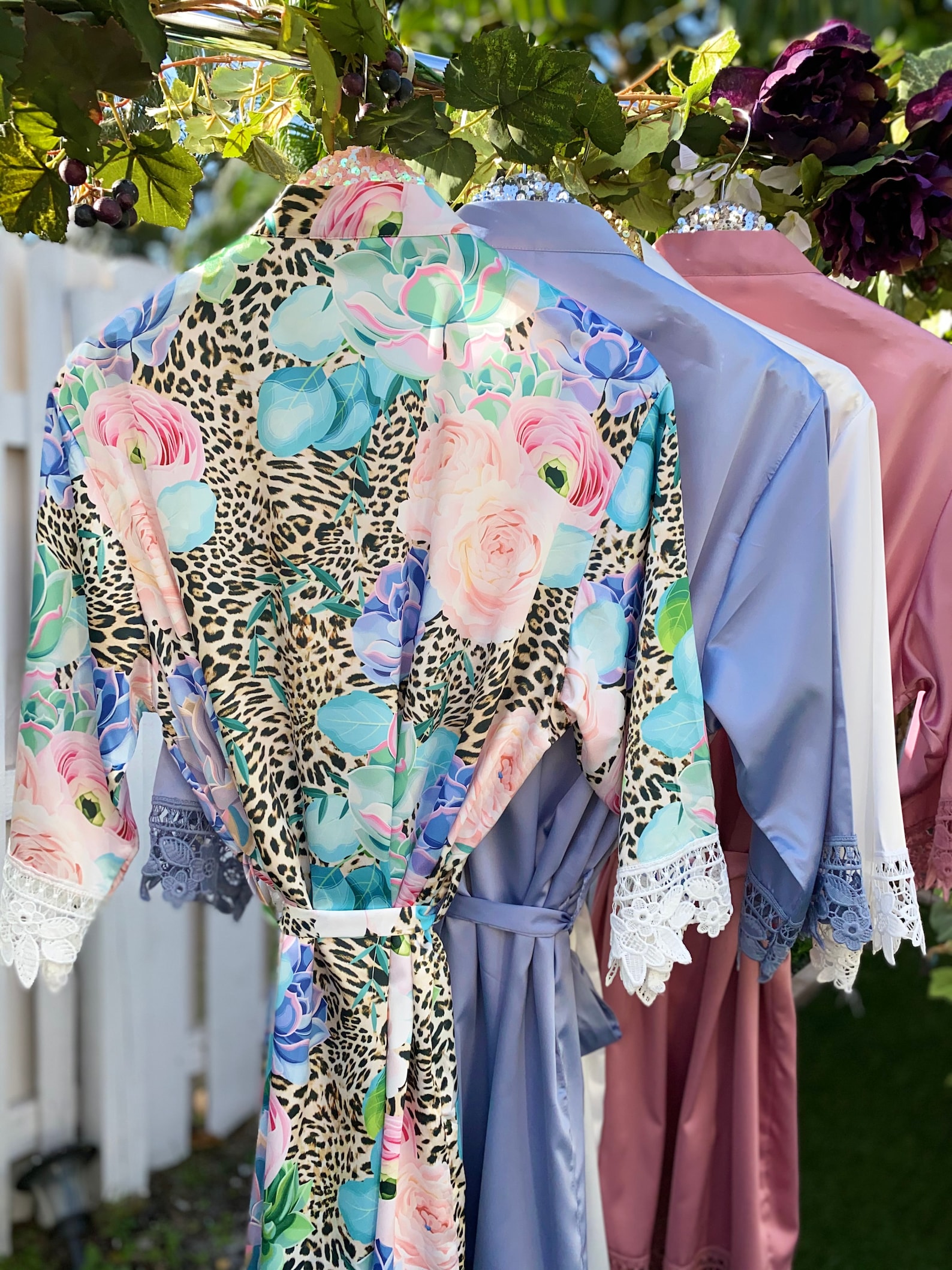 Tropical Leaf Print Robes Bridal Party Robes Silk Robes - Etsy