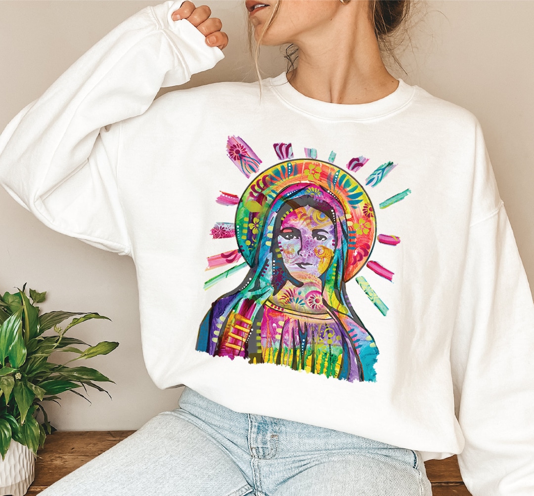 Virgin Mary Sweatshirt, Mother Mary Sweatshirt, Neon Catholic ...