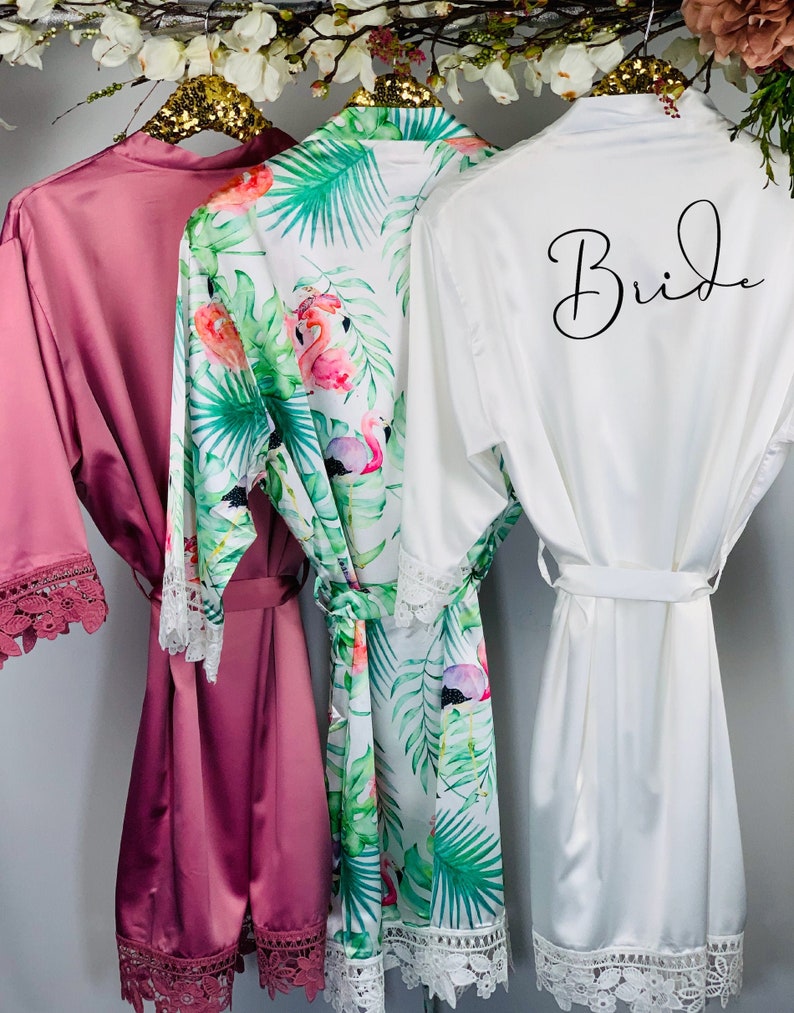 Tropical Leaf Print Bridesmaid Robes Bridal Party Robes Silk | Etsy
