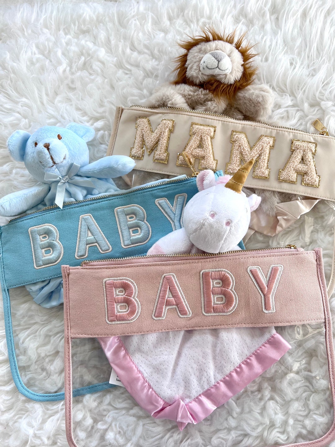 Baby and Mama Clear Pouch With Patches, Baby Shower Gift, Hospital Bag ...