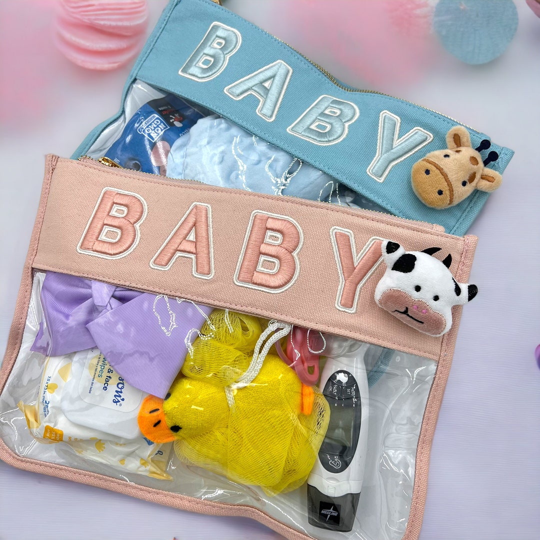 Baby and Mama Clear Pouch With Patches, Baby Shower Gift, Hospital Bag ...