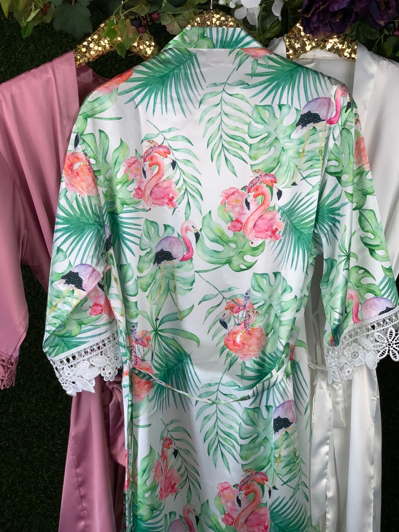 Tropical Leaf Print Bridesmaid Robes Bridal Party Robes Silk - Etsy