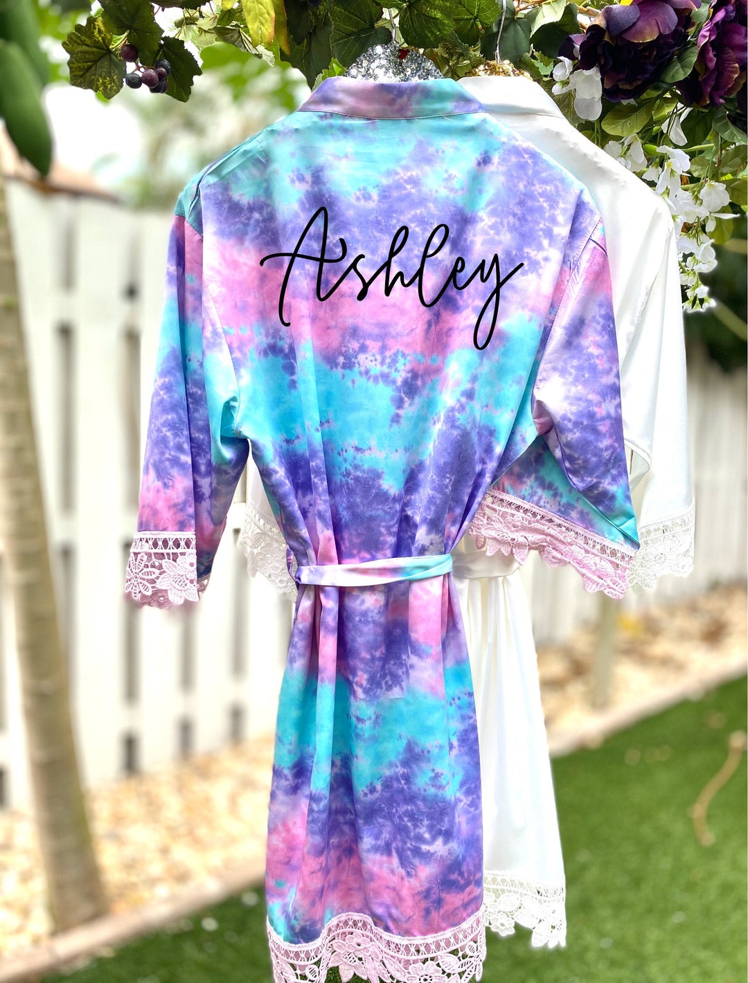 Personalized Robe, Tie Dye Robes, Tropical Leaf Print Robes, Flamingo ...