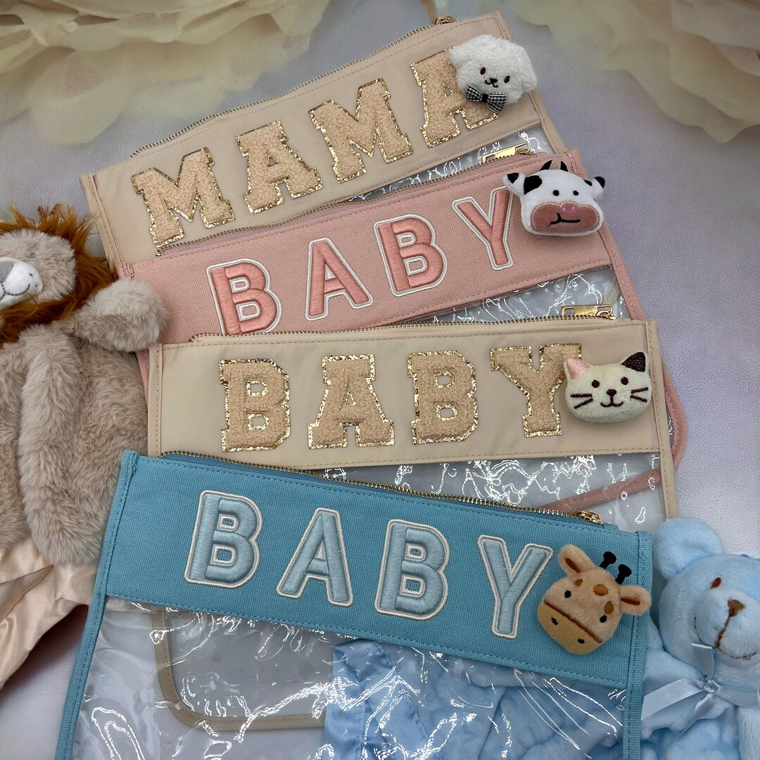 Baby and Mama Clear Pouch With Animal Plush Brooch, Baby Shower Gift ...