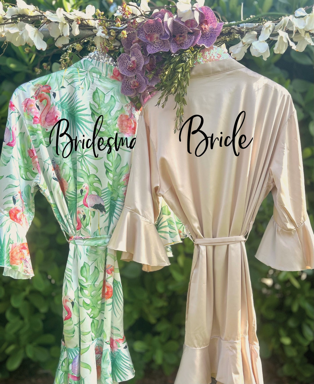 Ruffle Tropical Leaf Print Robes, Bridal Party Robes, Silk Robes ...