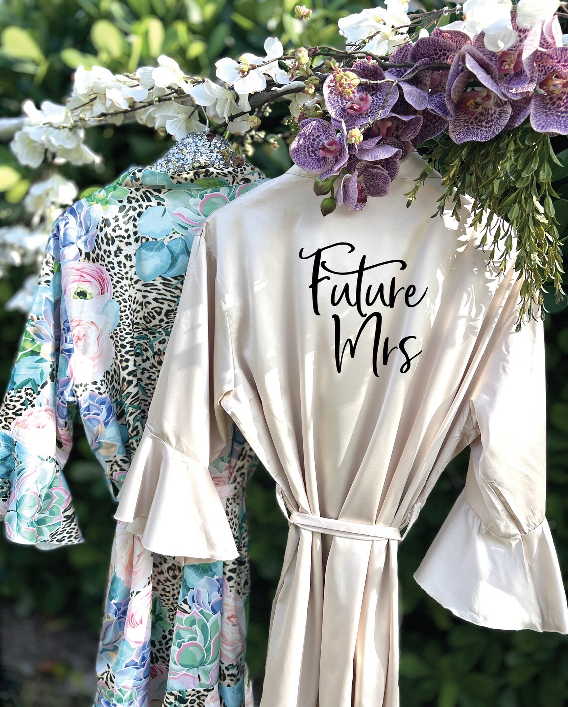 Ruffle Tropical Leaf Print Robes Bridal Party Robes Silk - Etsy