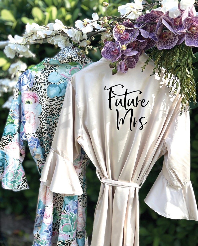 Ruffle Tropical Leaf Print Robes Bridal Party Robes Silk - Etsy