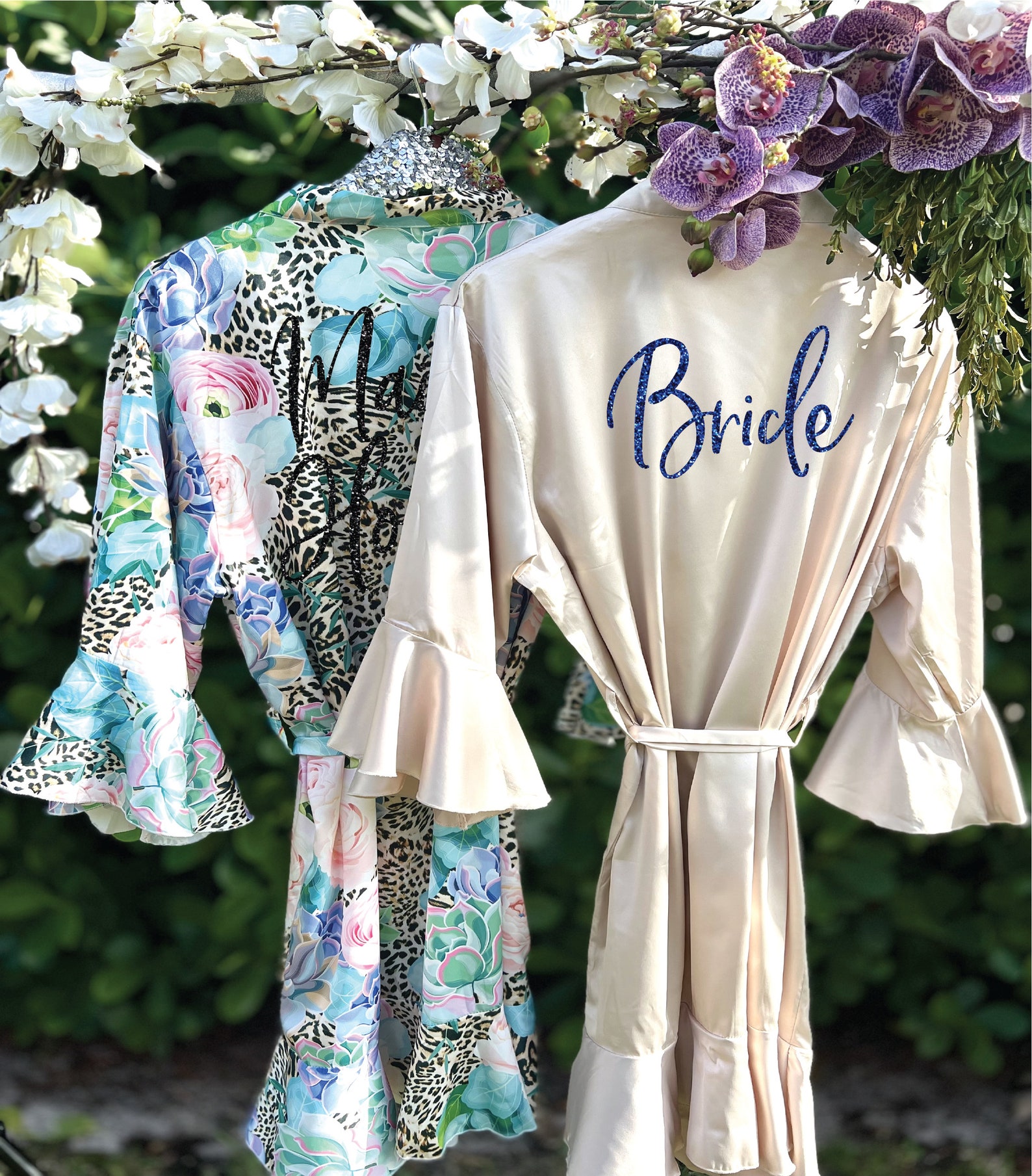 Ruffle Tropical Leaf Print Robes Bridal Party Robes Silk - Etsy