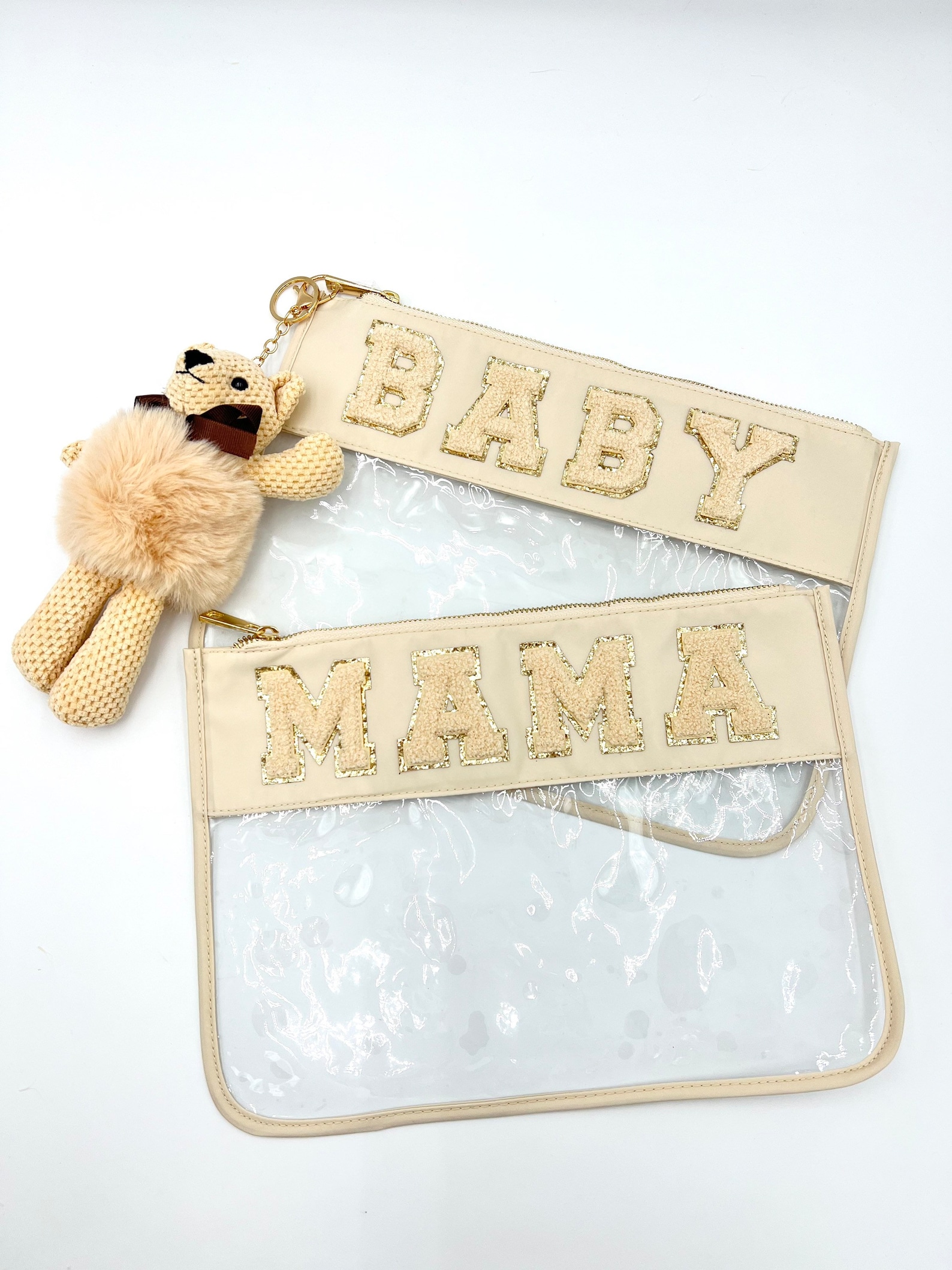 Baby and Mama Clear Pouch With Patches, Baby Shower Gift, Hospital Bag ...
