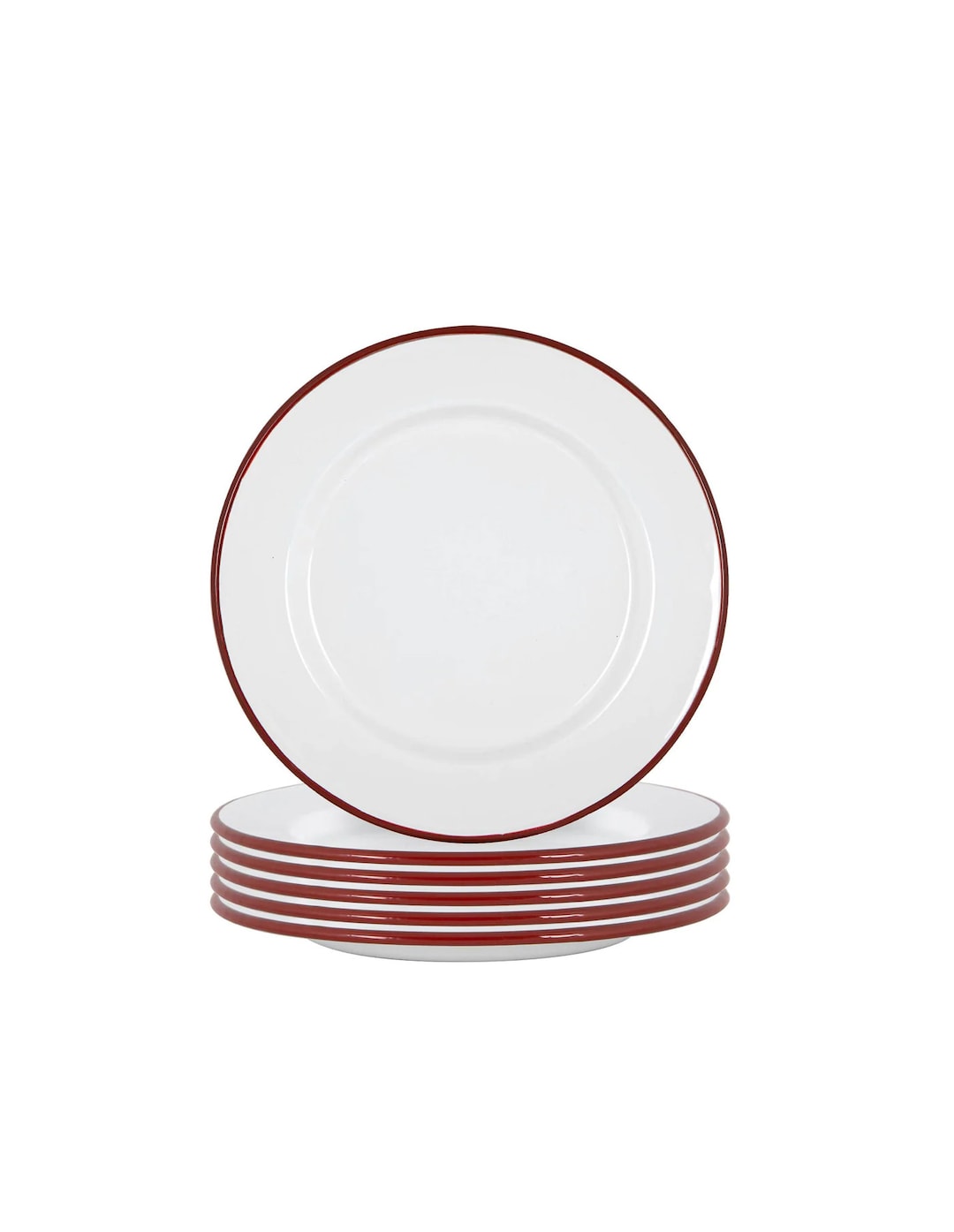 Set of 6 Burgundy Red Rimmed Enamel Dinner Plates, 25cm - Etsy UK