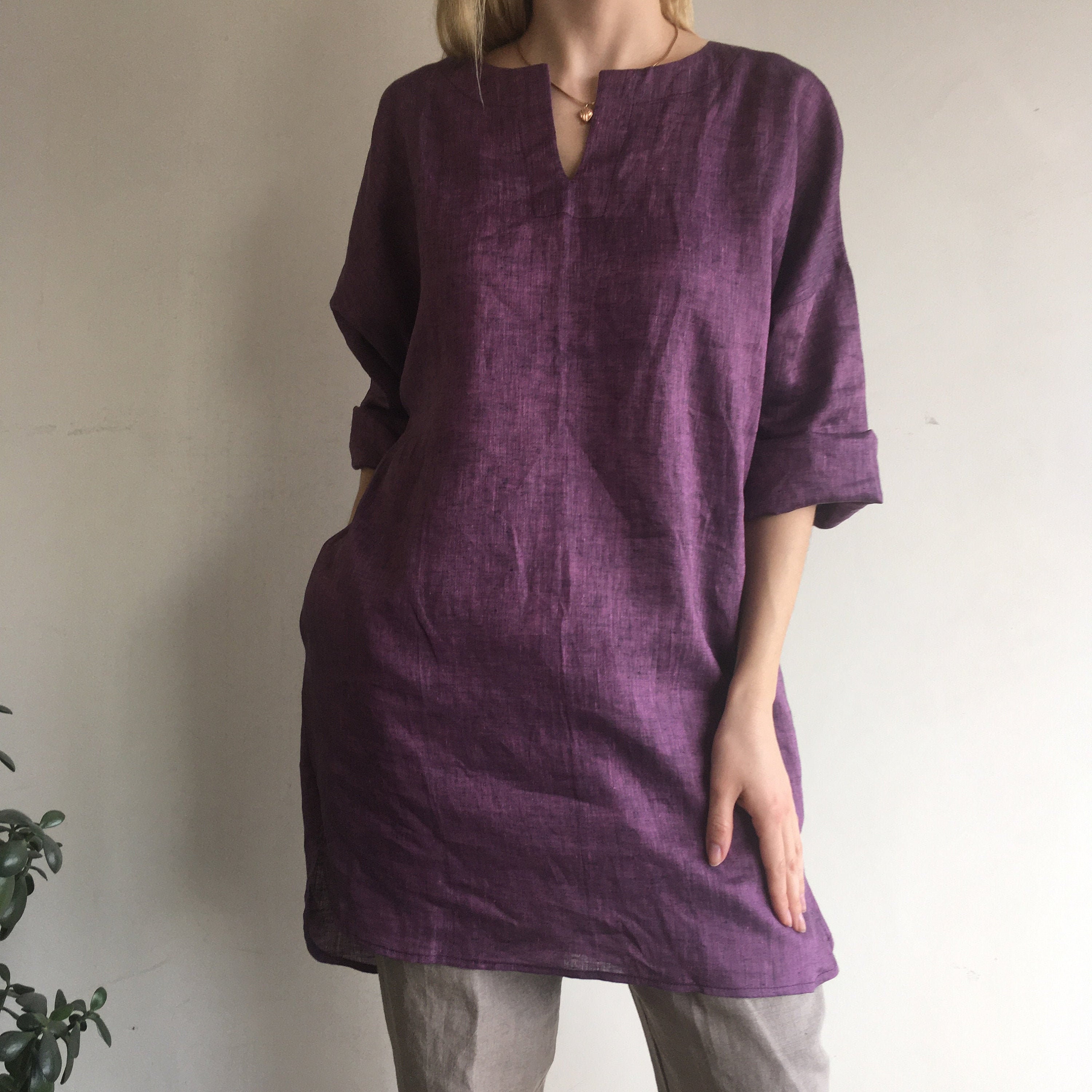 Linen Tunic With Pockets/linen Maternity Dress/linen Tunic - Etsy