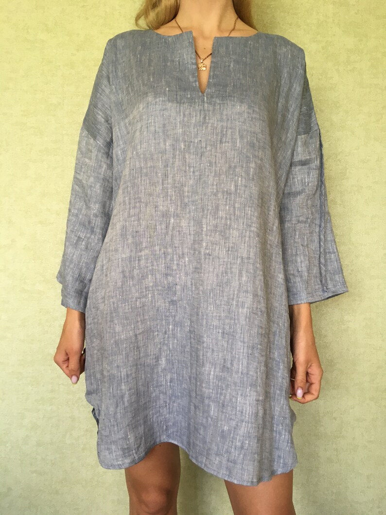 Linen Tunic With Pockets/linen Maternity Dress/linen Tunic Dress/linen ...