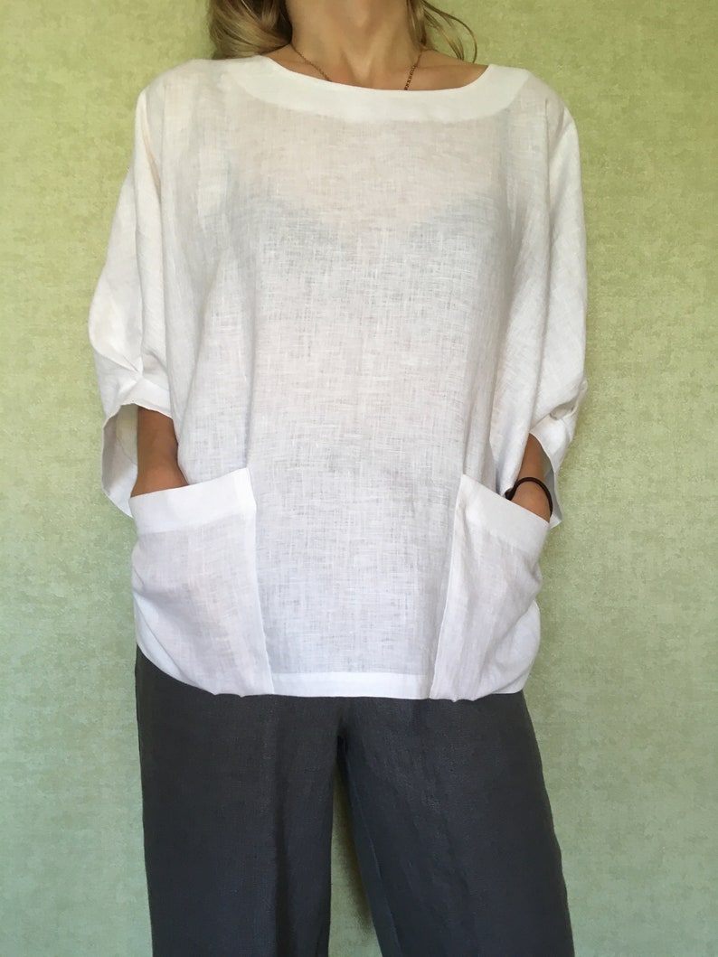 Linen Tunic With Pockets/linen Maternity Top/oversized Basic Linen Top ...
