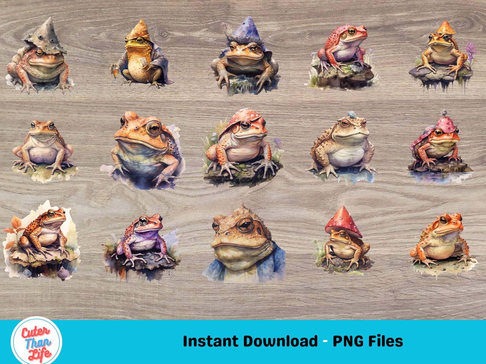 X30 Goblincore Toad Clipart, Frog Watercolor Clipart Bundle, Witchy ...