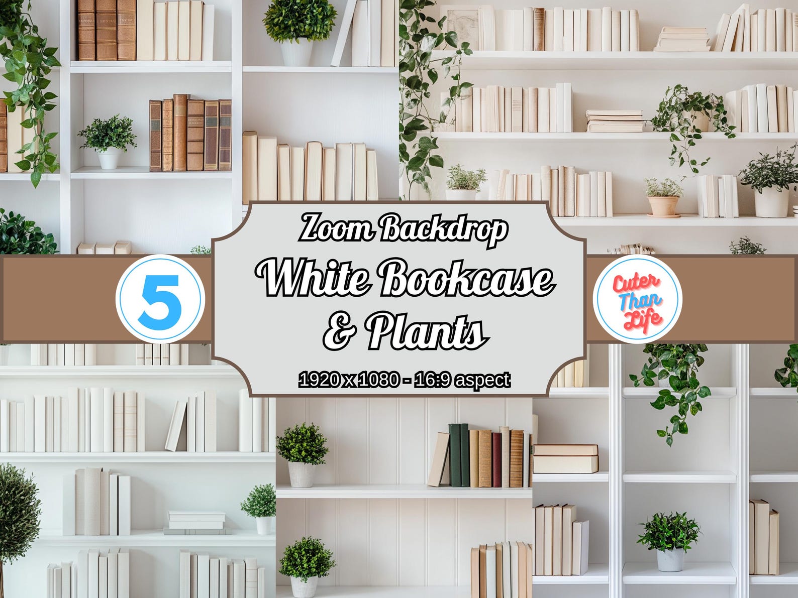 X5 White Bookshelf Zoom Background | Zoom Background Home Office | Home ...