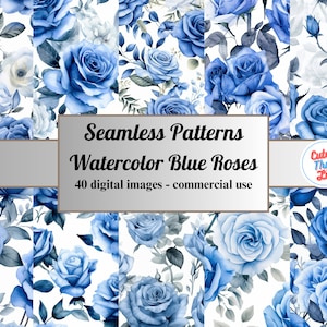X40 Watercolor Blue Roses Seamless Patterns | Blue Rose PNG, Blue Rose ...