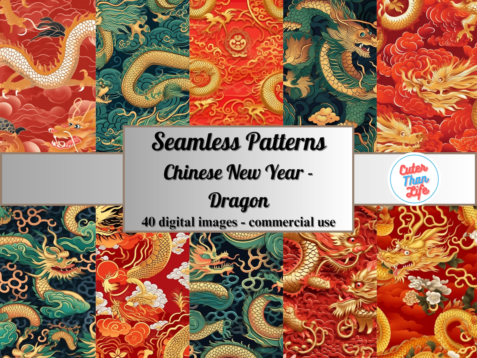 X40 Dragon Lunar New Year Chinese Digital Papers - Commercial Use ...