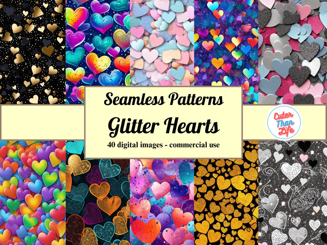 40 Seamless Glitter Hearts Pattern, Digital Papers Commercial Use ...