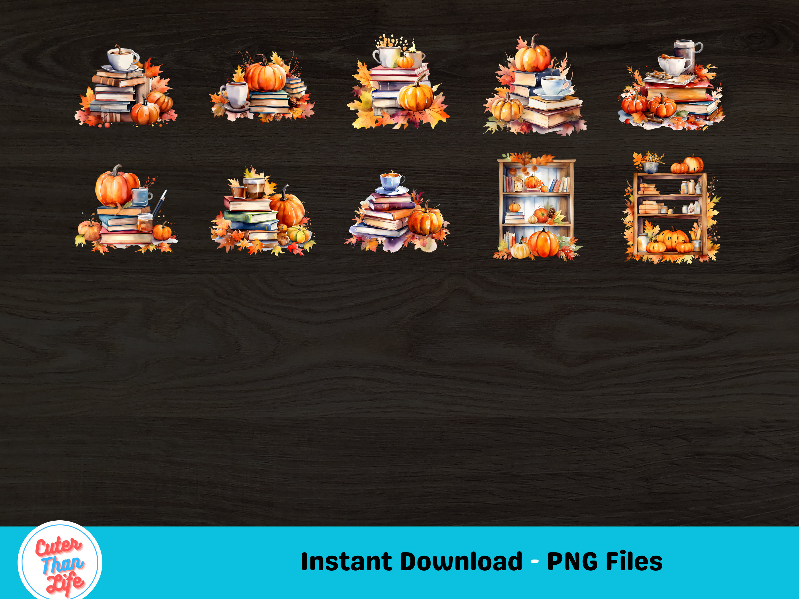 X30 Watercolor Cozy Autumn Home Library Clipart Bundle Fall - Etsy